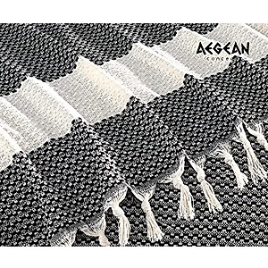 Aegean Concept - 100% Organic Cotton Turkish Throw Blanket ; 90" x 63" (230 cm x 160 cm) Twin Size Modern Boho Rustic Bedspread for Chair, Bed or Couch | Indoor or Outdoor Cozy Hand Woven-Black