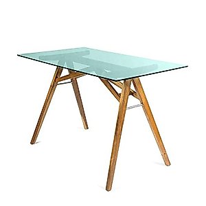 Christopher Knight Home Camila Mid-Century Tempered Glass Desk with Acacia Wood Frame, Dusk Grey / Natural Stained