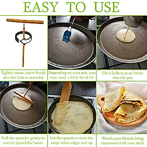 ROLLBURY Crepe Spreaders and Spatula Set 5 and 7 Inches All Natural Beechwood Removable Easy Storage Convenient Sizes to Fit Any Crepe Pan Maker Great For Pancakes and Comes with Silicone Brush