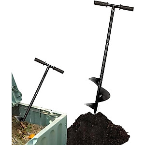 Compost Turning Tool Compost Stirring Tool,Compost Turning Bar 33.4inch,Manual Compost Aerator Tool Turner and Mixing Tool for Outdoor Compost Tumbler Bins,Composting Accessories (Black-33.4IN)