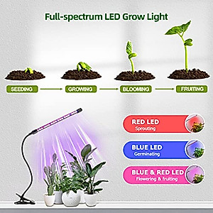 Grow Lights for Indoor Plants, Grow Light with Red Blue Full Spectrum, 3 Switch Modes LED Grow Light with Adjustable Gooseneck, 9 Dimmable Levels Plant Lights for Indoor Plants with Automatic Timer