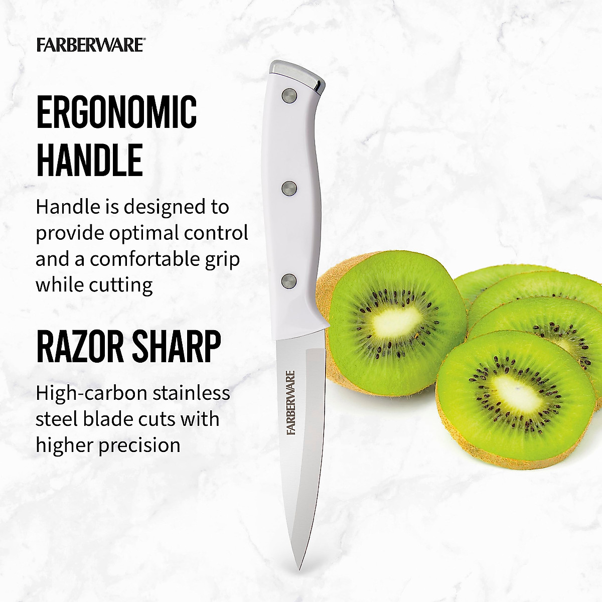 Farberware Edgekeeper Triple Riveted Paring Self-Sharpening Blade Cover, High Carbon-Stainless Steel Kitchen Ergonomic Handle, Razor-Sharp Knife, 3.5 Inch, White