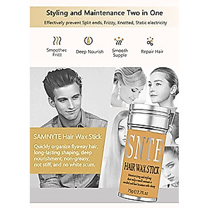Samnyte Hair Wax Stick, Wax Stick for Hair Wigs Edge Control Slick Stick Hair Pomade Stick Non-greasy Styling Wax for Fly Away & Edge Frizz Hair 2.7 Oz