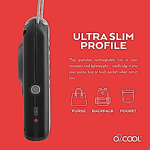 O2COOL Rechargeable Necklace Fan - Portable Hanging Neck Fan with Adjustable Lanyard - 3 Speed Vertical Air Flow – Micro USB Charging Cable Included (Black)