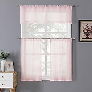 Tollpiz Sheer Valance Linen Textured Bedroom Valance Curtains Sheer Light Filtering Rod Pocket Voile Curtain Valances for Living Room, 54 x 16 inches Long, Pink, Set of 1 Panel