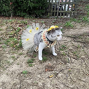 LUOZZY Pet Costume Straw Hat Sunflower Skirt Set for Dogs Halloween Hawaii Luau Party Supplies Cat Dress up Costume Accessories - Yellow