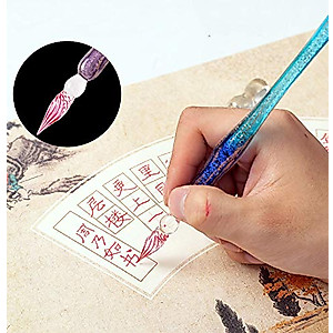 XIAOYU 15 Pieces Glass Dip Pen Set, Handmade Starry Sky Calligraphy Pen and 12 Bottle Inks, Calligraphy Set for Beginners, Lake Blue