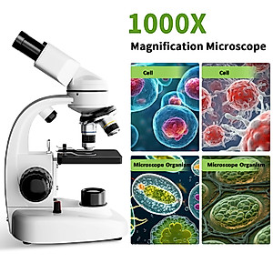 USCAMEL 40X-1000X Magnification LED Binocular Compound Microscope,Professional Compound Microscope with Wide-Field 10X 25X Eyepieces,Microscope Slides,Phone Adapters,Cleaning Paper