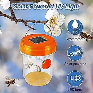 Wasp Traps Outdoor Hanging 2 Pack Fly Traps Bee Traps for Outside Light Attract Carpenter Bees Yellow Jackets Fruit Flies Mosquito Hornet Wood Bee Trap Solar Power Reusable Outdoor Indoor Waterproof