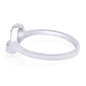 White Natural Diamond Accent Paw Print Heart Ring in 14k White Gold Over Sterling Silver (I-J Color, 0.03 Cttw) Ring Size-14