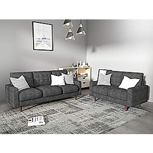 Container Furniture Direct Matte Velvet Mid Century Modern Tufted Living Room Sofa, 71.7", Grey