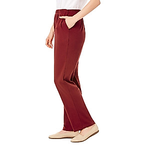 Woman Within Plus Size 7-Day Knit Straight Leg Pant Stretch Elastic Waist Petite & Tall - 1X, Black