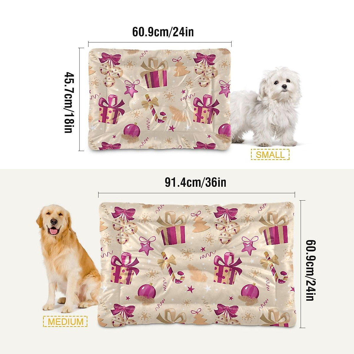 Coikll Pattern Pet Bed Pad Soft Dog Bed Mat with Anti-Slip Bottom, Machine Washable Crate Pad Mattress for Dog Sleeping- 36 * 24inches