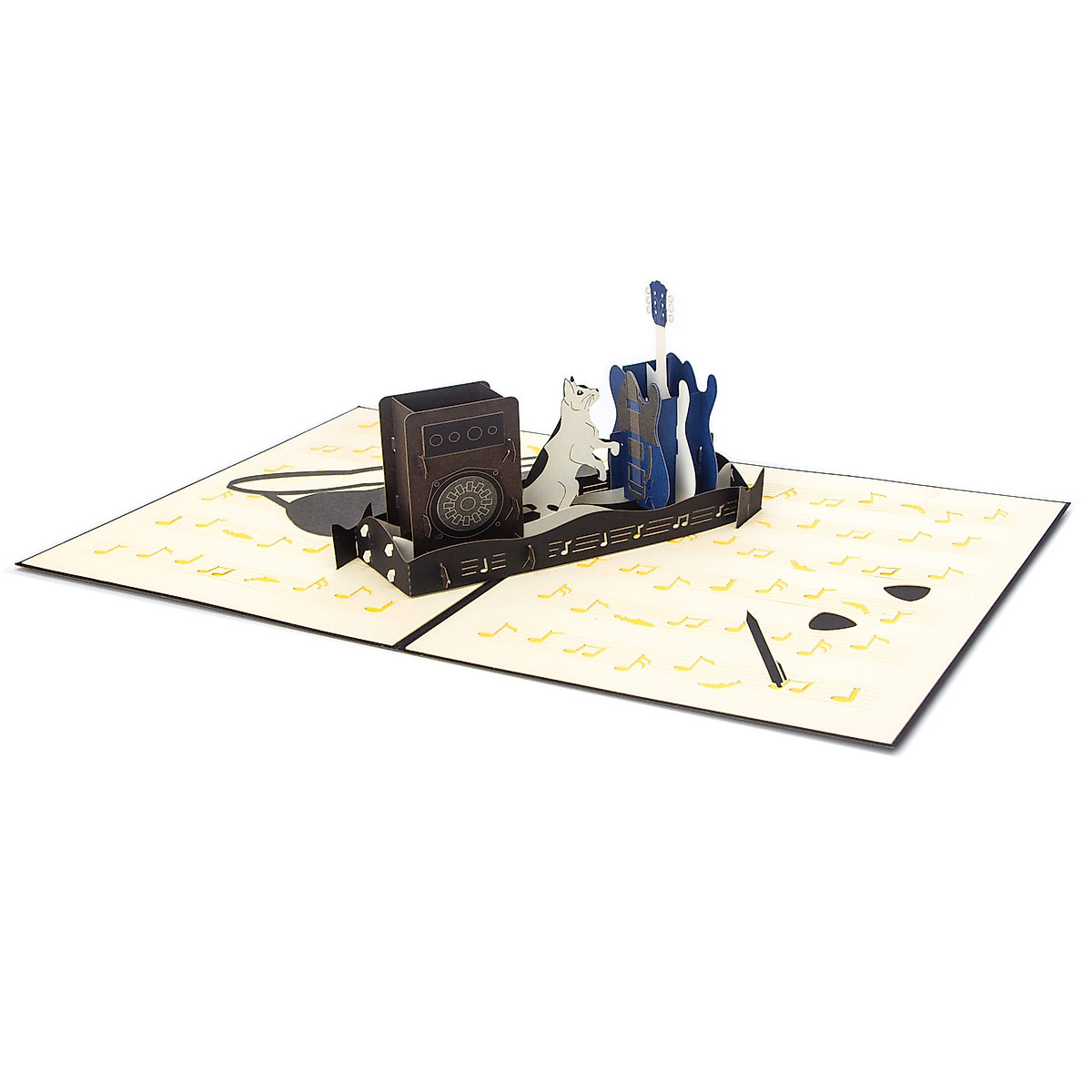 Ribbli Guitar and Cat 3D Pop Up Card for All Occasion Cat Birthday Card Fathers Day Card Pop Up Birtdahy Card for Men Women Cat and Guitar Lover Gifts, with Envelope