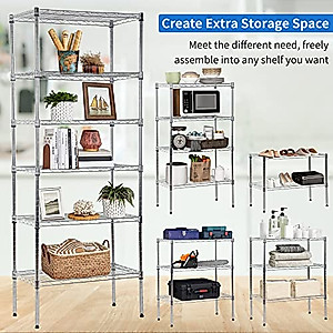 YYkokocat Metal Shelving Unit Detachable Storage Rack with 8 Leveling Feet Adjustable Storage Shelves Wire Shelves for Storage Kitchen Garage, 900LB Capacity, 59" H x 23" L x 14" D, Chrome