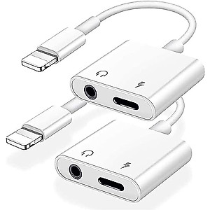 2 Pack Headphone Adapter for iPhone, [Apple MFi Certified] 2 in 1 Lightning to 3.5mm AUX Audio + Charger Splitter Compatible with iPhone 14/13/12/11/XS/XR/X 8/iPad, Support All iOS System