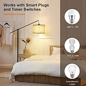 SURAIELEC Arc Floor Lamp, Overhang Cantilever Standing Floor Lamp for Couch, Sofa, Reading, Living Room, Bedroom, Adjustable Balance Arm, Natural Linen Drum Shade, Matt Black Metal Pole, Foot Switch