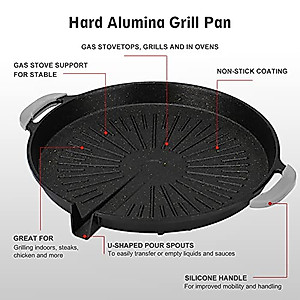 Alocs Grill Pan, 13" Griddle Pan for Stove Top, Nonstick Stove Top Grill Cast Aluminum Frying Pan, Lighter than Cast Iron Skillet Pancake Griddle, Grill, Stovetop, Induction Safe, Round