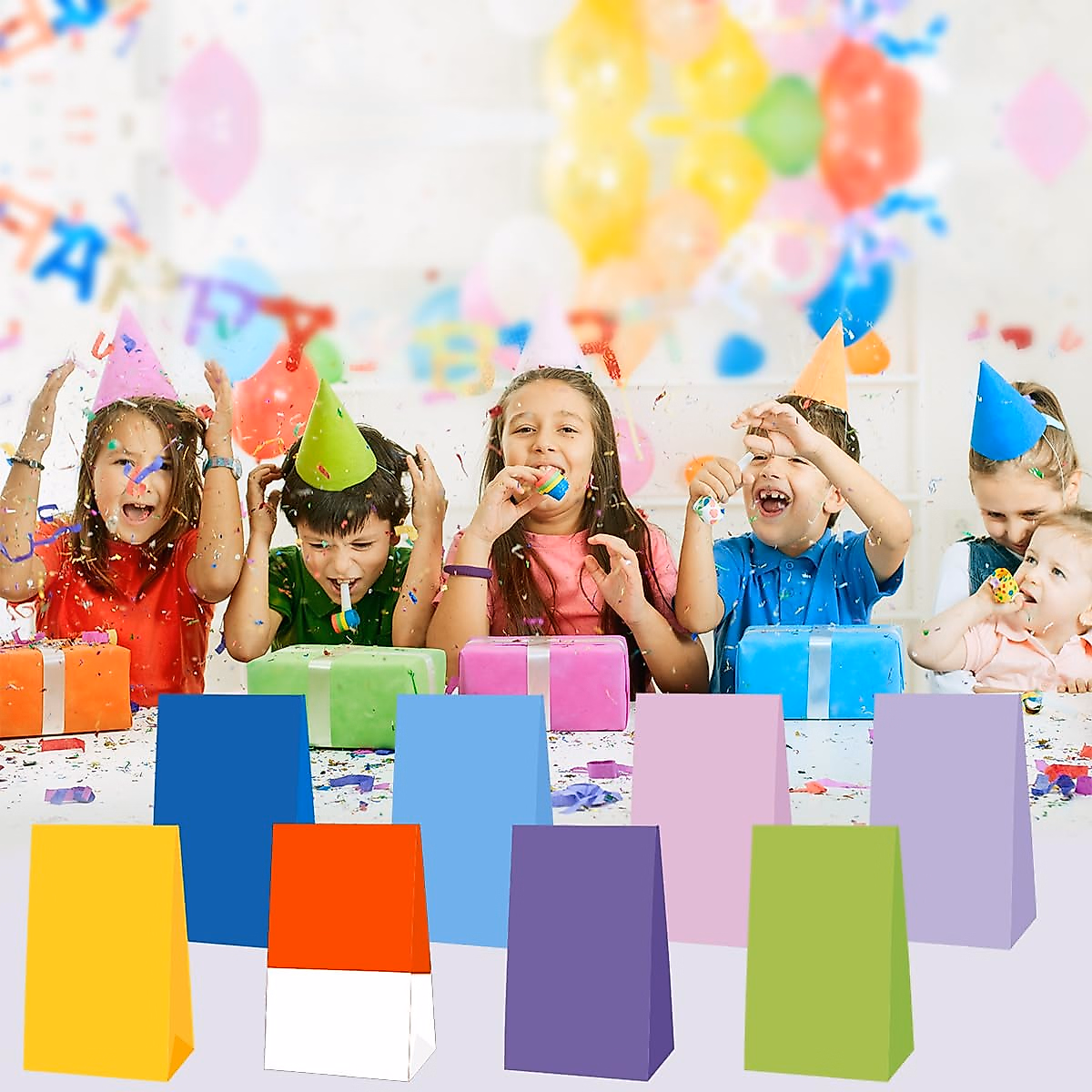 OULUN 16pcs Cartoon Animation Party Supplies Party Bags, Cartoon Animation Birthday Party Candy Bags, Thickened Paper Party Favor Bags