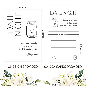 Date Night Game Sign and 50 Date Night Cards Bridal Shower Bachelorette Games Supplies Bridal Shower Favors Rustic Bridal Shower Wedding Decorations-DNC09