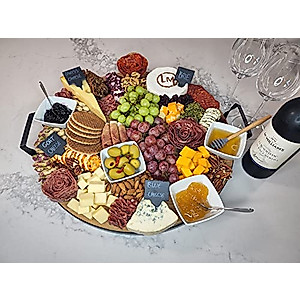 LIVMORE Large Round Wooden Tray Solid Serving with Handle Acacia Wood Circle Platter Decorative Charcuterie Cheese Board Oversized Ottoman Home Breakfast Tea Coffee Fruit Party Dinner