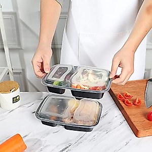 DODHEG 10 Pcs 2 Compartment Food Container, To Go Containers, Meal Prep Container, Meal Prep Containers with Lids, Reusable Bento Box , 34 OZ .
