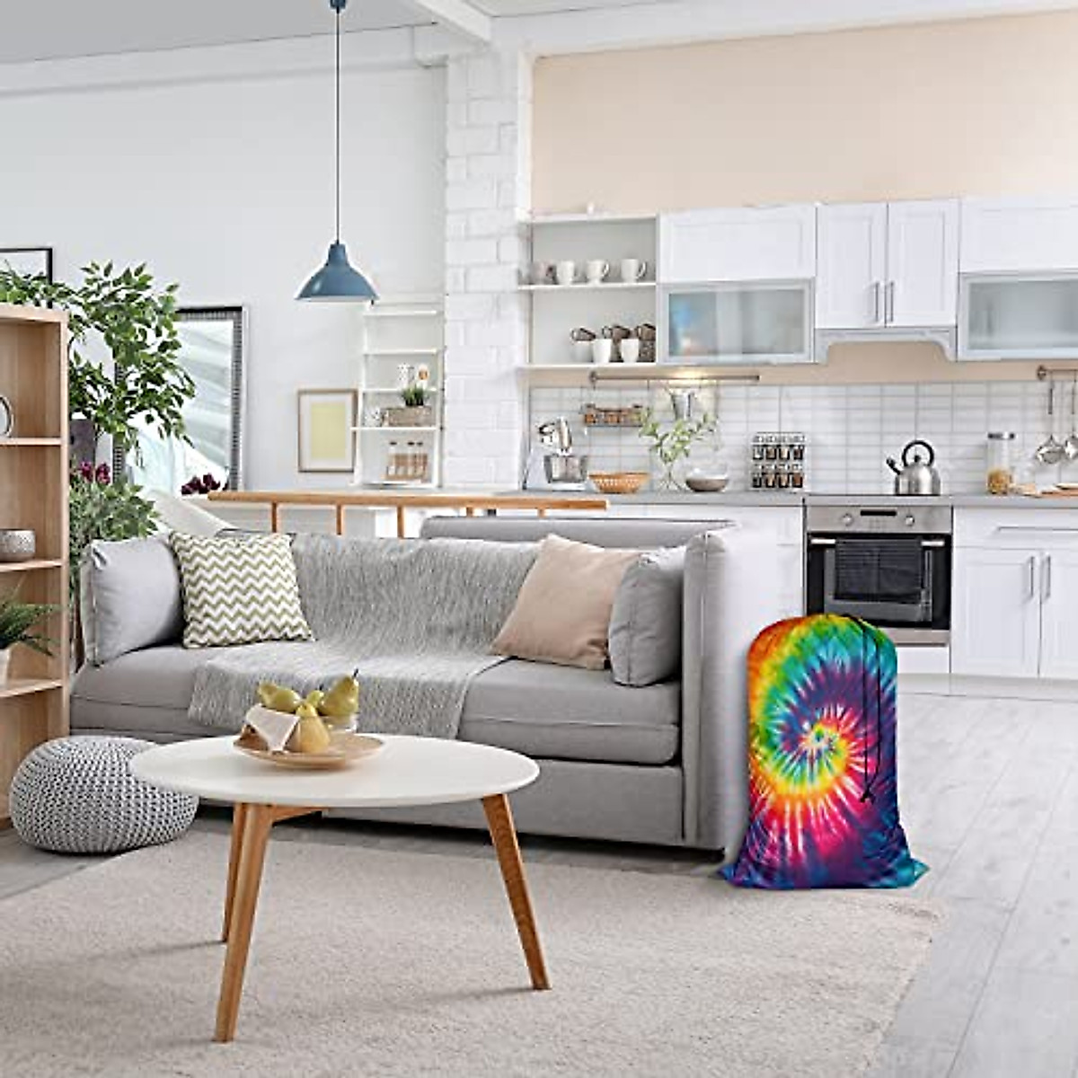 Swono Tie Dye Laundry Bag Drawstring Closure Colorful Psychedelic Rainbow Abstract Pattern Heavy Duty Laundry Portable for Home Dorm Room Essentials for Travel Camp, Oxford Cloth, Spiral