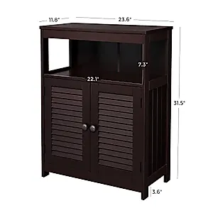 VASAGLE Bathroom Floor Cabinet, Freestanding Bathroom Storage Cabinet with Double Shutter Doors and Adjustable Shelf, for Living Room, Entryway, Kitchen, Brown UBBC40BR