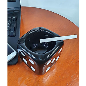 Jeuristic Ashtrays for Cigarettes Dice Ash Tray - Premium Ceramic Retro Cool Ashtrays Gifts for Smokers Home Ashtrays for Indoor Outdoor Patio Desktop Decor Unique Fancy Ashtray Cute Ashtray Black