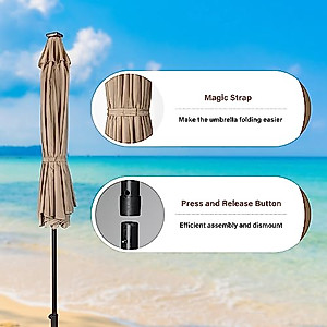 YSSOA 9' Solar 32 Lighted Patio Table Market Push Button Tilt/Crank Outdoor Umbrella for Garden, Deck, Backyard and Pool, 9ft-LED, Tan—LED