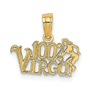 Solid 14k Yellow Gold 100% Virgo Charm Pendant - 11mm x 14mm