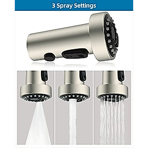 Hygie Rinse Pull Down Faucet Sprayer Head 3 Function Sink Faucet Head Replacement with 9 Adapters Compatible with Moen Delta Kohler Faucet Head, Brushed Nickel