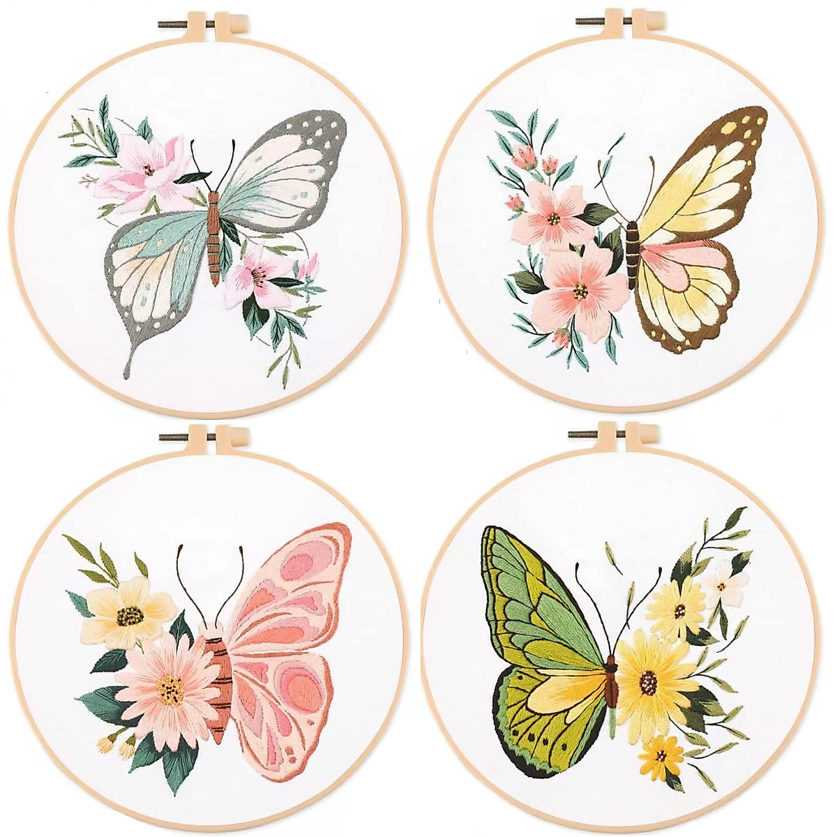 Highkick Embroidery Kit for Beginner,Embroidery Kit for Adults, All in one,Madame Butterfly,4 Pack