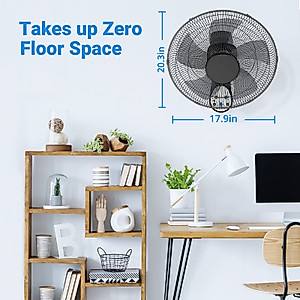 Mirdred Wall Mount Fan, 16 Inch 5 Blades 5 Speeds Wall Fan with Remote Control, 90 Degree 8 Hour Timer Oscillating Fan for Bedroom Home Kitchen, Black