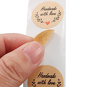 MECCANIXITY Handmade with Love Stickers Roll 1 Inch 500 Pieces Labels for Baking Packaging, Cake Box, Envelope