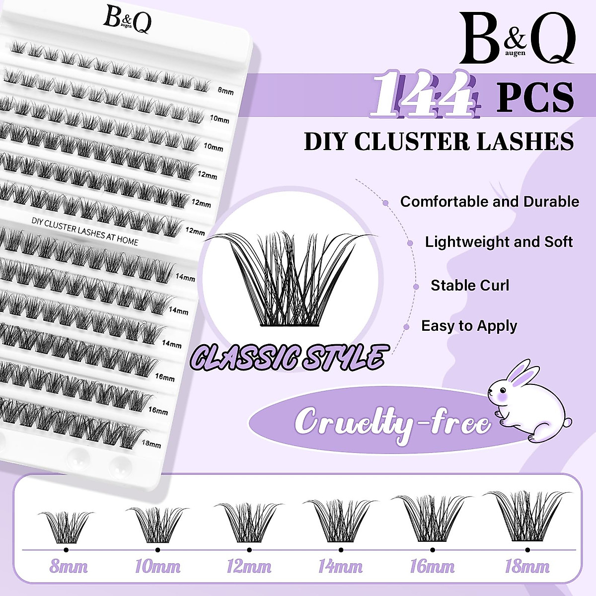 Lash Clusters 144PCS Volume Individual Lashes 8-18mm B&Q Eyelash Clusters Diy Cluster Eyelash Extensions Wispy Cluster Lashes Beginner Eyelash Extension Long Lasting Lashes Wispy(DTFD-Classic)