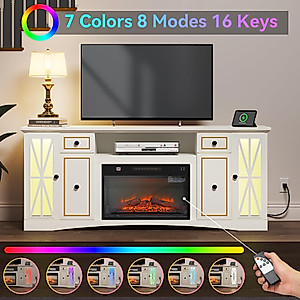 YITAHOME 70" Fireplace TV Stand for up to 80 Inch TVs, Entertainment Center with 23 Inch Electric Fireplace, LED TV Stand with Storage for Living Room (White)