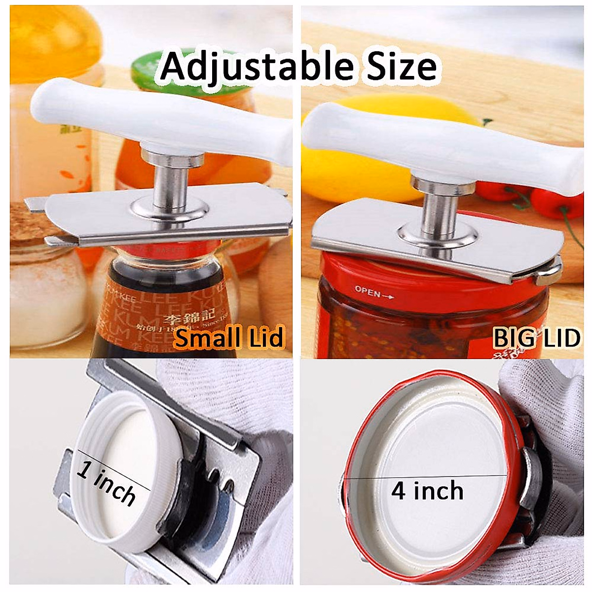 Adjustable jar opener for weak hands Stainless Steel Anti-skid Can Openers Labor-Saving Twist Screw Capping Tool, Fit Seniors, Arthritis, Women, Chilren,Bottle Bottle Opener Keychain Included