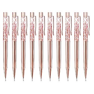 ZZTX 10 Pcs Rose Gold Ballpoint Pens Metal Pen Bling Dynamic Liquid Pieces Pen With Refills Black Ink Office Supplies Gift Pens For Christmas Wedding Birthday