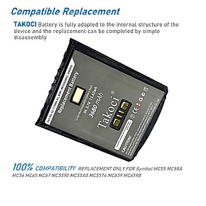 TAKOCI Replacement Battery for Symbol MC55 MC55A MC56 MC65 MC67 MC5590 MC55A0 MC5574 MC659 MC659B BTRY-MC55EAB02 82-111094-01 U60493 3680mAh