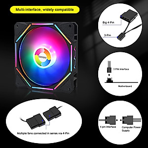 Conisy RGB LED Series 120mm Case Fan for Computer Case, Unique Ultra Quiet Long Life Gaming PC Cooling Fan - Colorful (2Pack)
