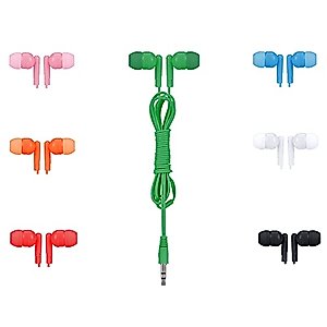 QIDAIZUOEN 21 Pack Bulk Earbuds Classroom Student Headphones Bulk Class Set Ear Buds Wired Disposable Durable Colorful Earphones with Good Sound Quality Individually Wrapped in 7 Colors