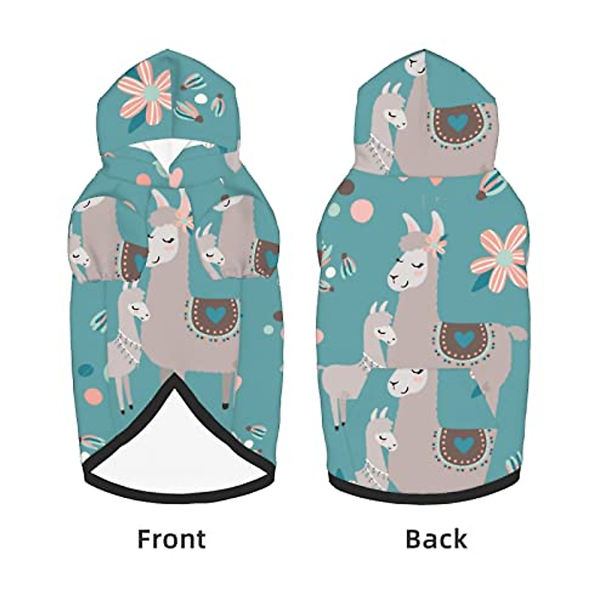 Large Dog Hoodie Blue-Floral-Alpaca-Llama Pet Clothes Sweater with Hat Soft Cat Outfit Coat Medium