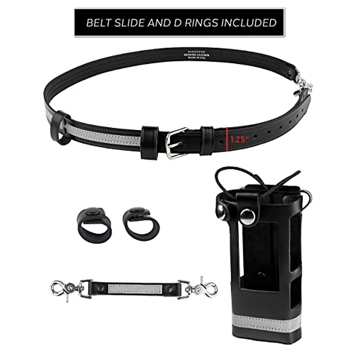 Firefighter Reflective Radio Strap and Holder Leather Bundle Set Includes Radio Holster, Strap, Sway Strap, Cord Keepers Fits for Motorola APX 6000/6000XE/8000/8000XE