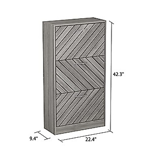 Homsee Modern Shoe Storage Cabinet with 3 Flip Drawers & Twill Louver Doors, Wood 3-Tier Shoe Rack Storage Organizer for Entryway, Hallway & Bedroom, Grey (22.4”L x 9.4”W x 42.3”H)