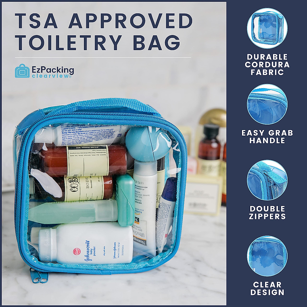 EzPacking Clear TSA Approved 3-1-1 Travel Toiletry Bag for Carry On/Quart Size Transparent Liquids Pouch for Airport Security/Reusable See Through Vinyl & PVC Plastic Organizer Men Women (Gray)