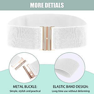 Andibro Wide Elastic Belt for Women, Stretch Waist Belt Ladies Dress Buckle Belt Vintage Cinch Belt Adjustable Waistband (White)
