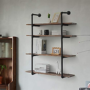 Coral Flower Industrial Pipe Shelving Wall-Mounted 4-Tier Rustic Metal Floating Shelves Wood Book Shelves Wall Shelf Unit Bookshelf Hanging Wall Shelves，Gray