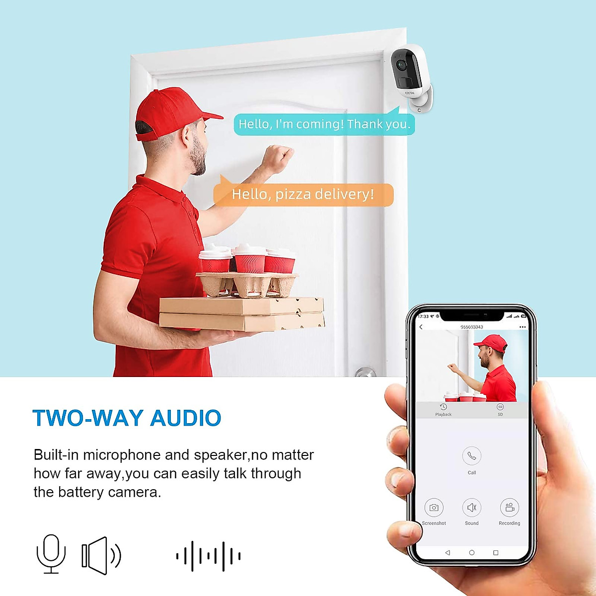 EZETAI Camera for Home Security Indoor,Outdoor Backyard Camera Kids Monitoring Camera Indoor Camera Wireless Battery Powered with Phone app Security Camara inalambrica para exteriores