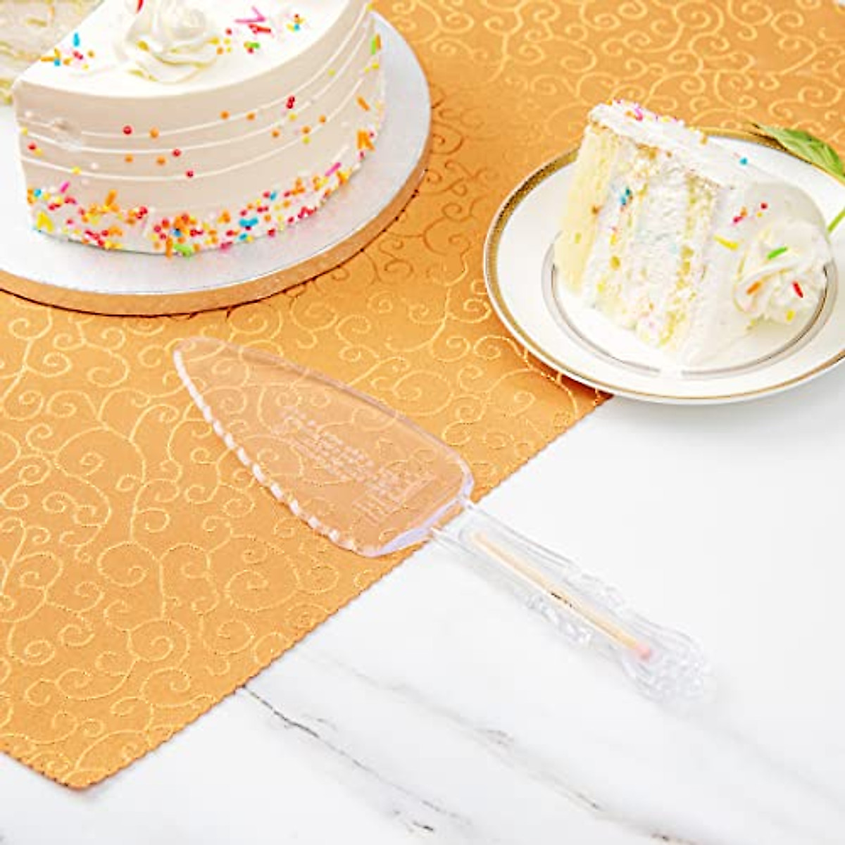Restaurantware Pastry Tek 9.4 x 2.2 Inch Cake Server With Matches 1 Serrated Edge Dessert Server - Sliding Storage Compartment Disposable Clear Plastic Pie Server Matches Included